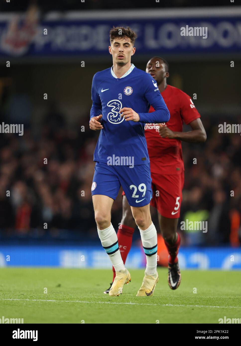 London, UK. 04th Apr, 2023. Kai Havertz (C) at the Chelsea v Liverpool ...