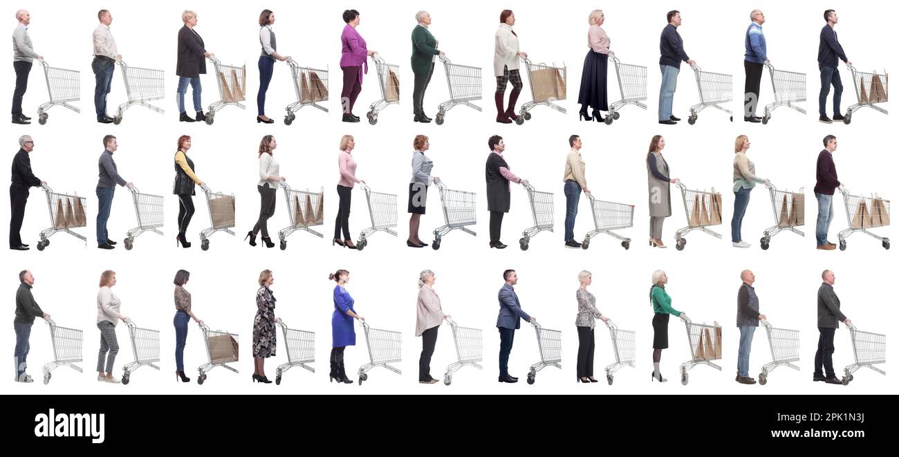 group of people with cart looking ahead isolated on white Stock Photo ...