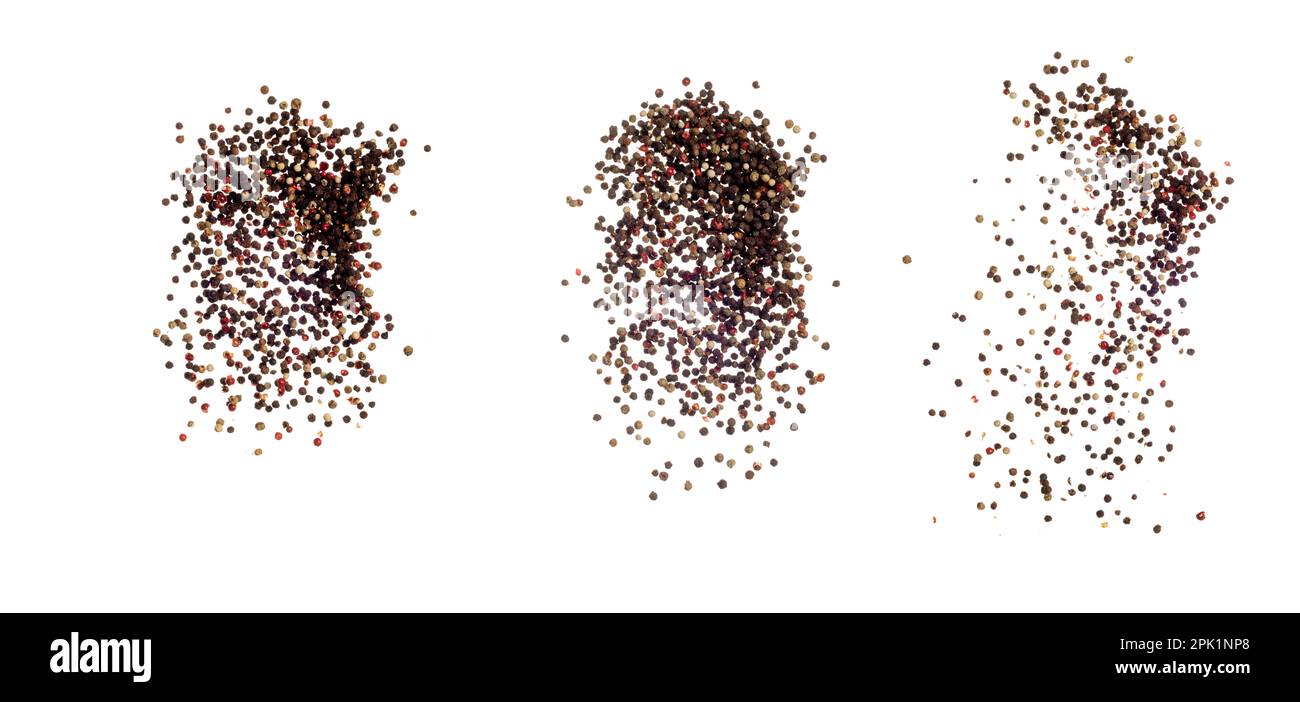 Black Pepper seeds fall down pour in group, Black Pepper float explode ...