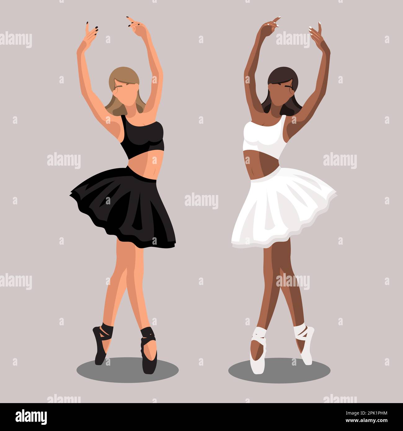 Vector illustration classical ballet. African American with a Caucasian white faceless ...