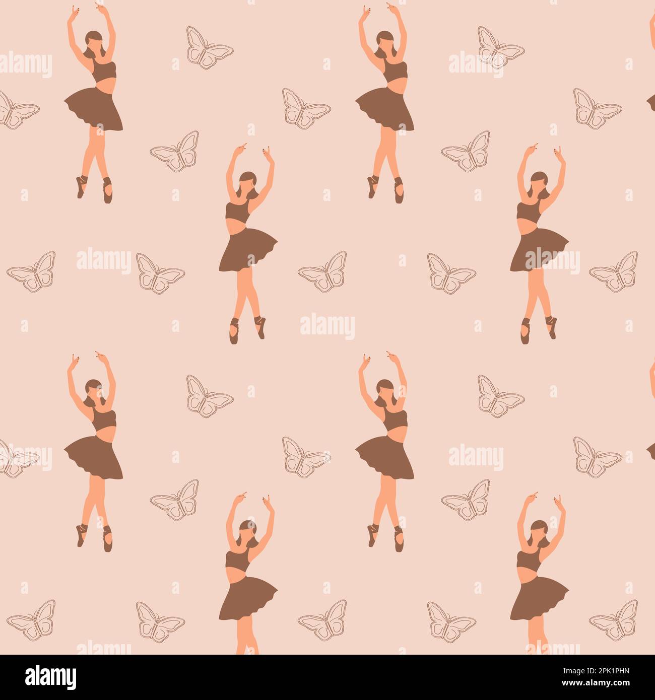 Seamless pattern of a faceless dancing ballerina silhouette with the ...