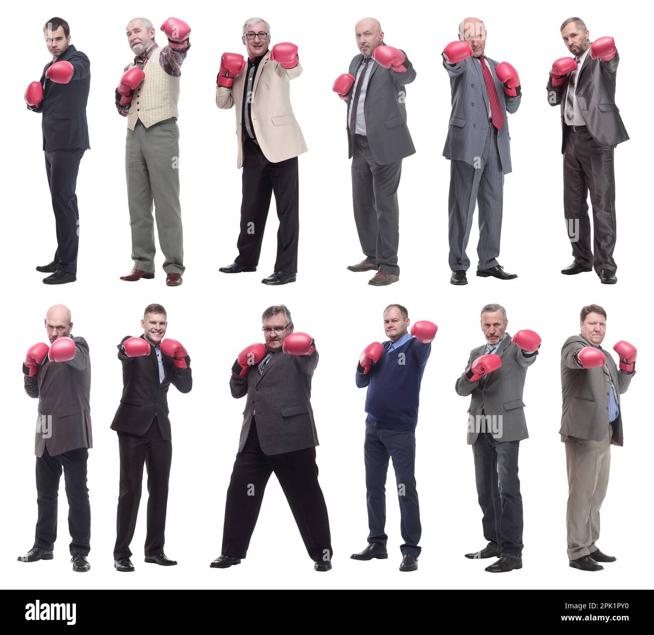 collage of businessmen in boxing gloves isolated Stock Photo - Alamy
