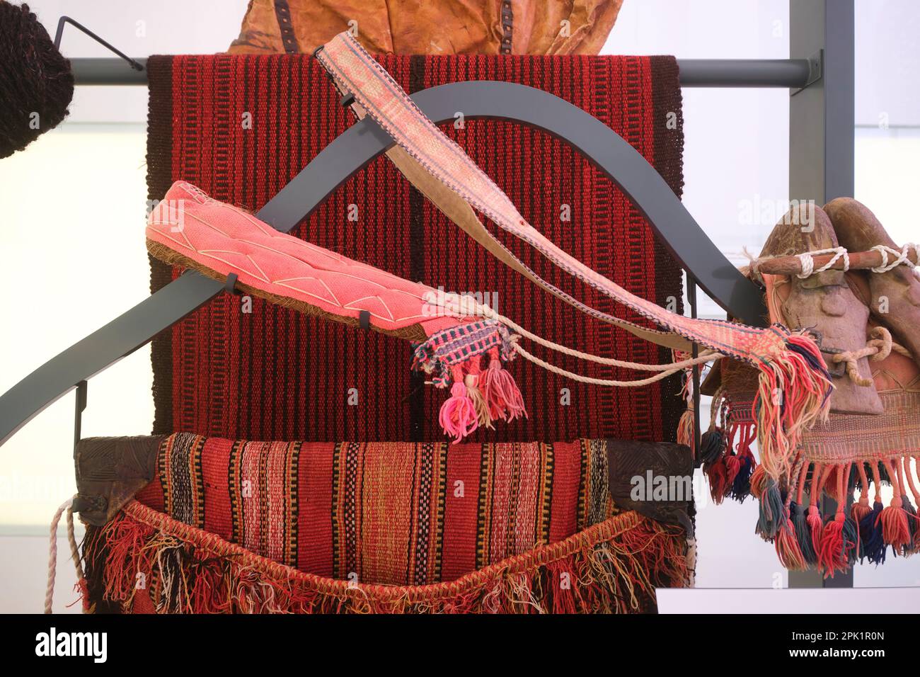 Detail view of typical, traditional, red fabric, textile, cloth objects ...