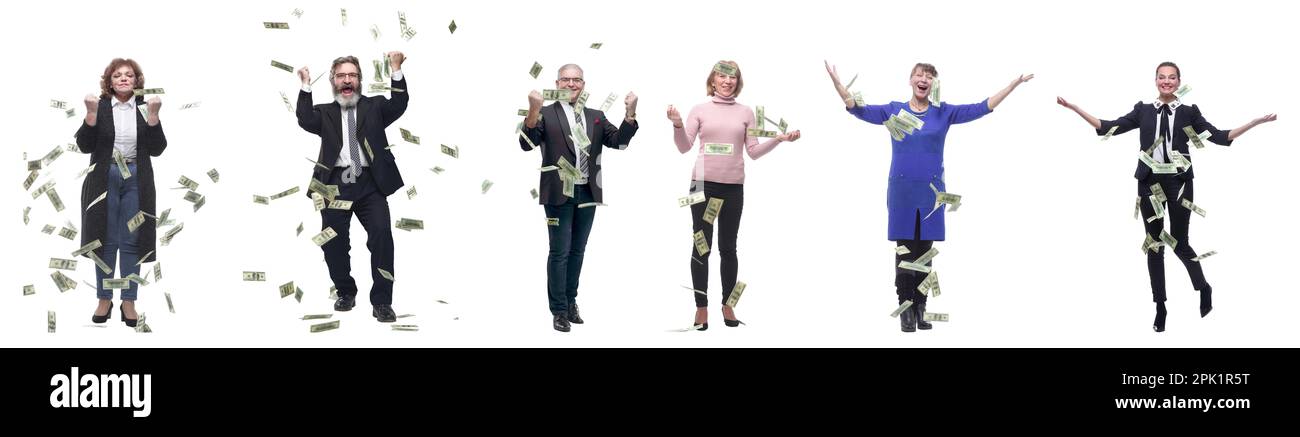 group of successful business people with money isolated Stock Photo - Alamy
