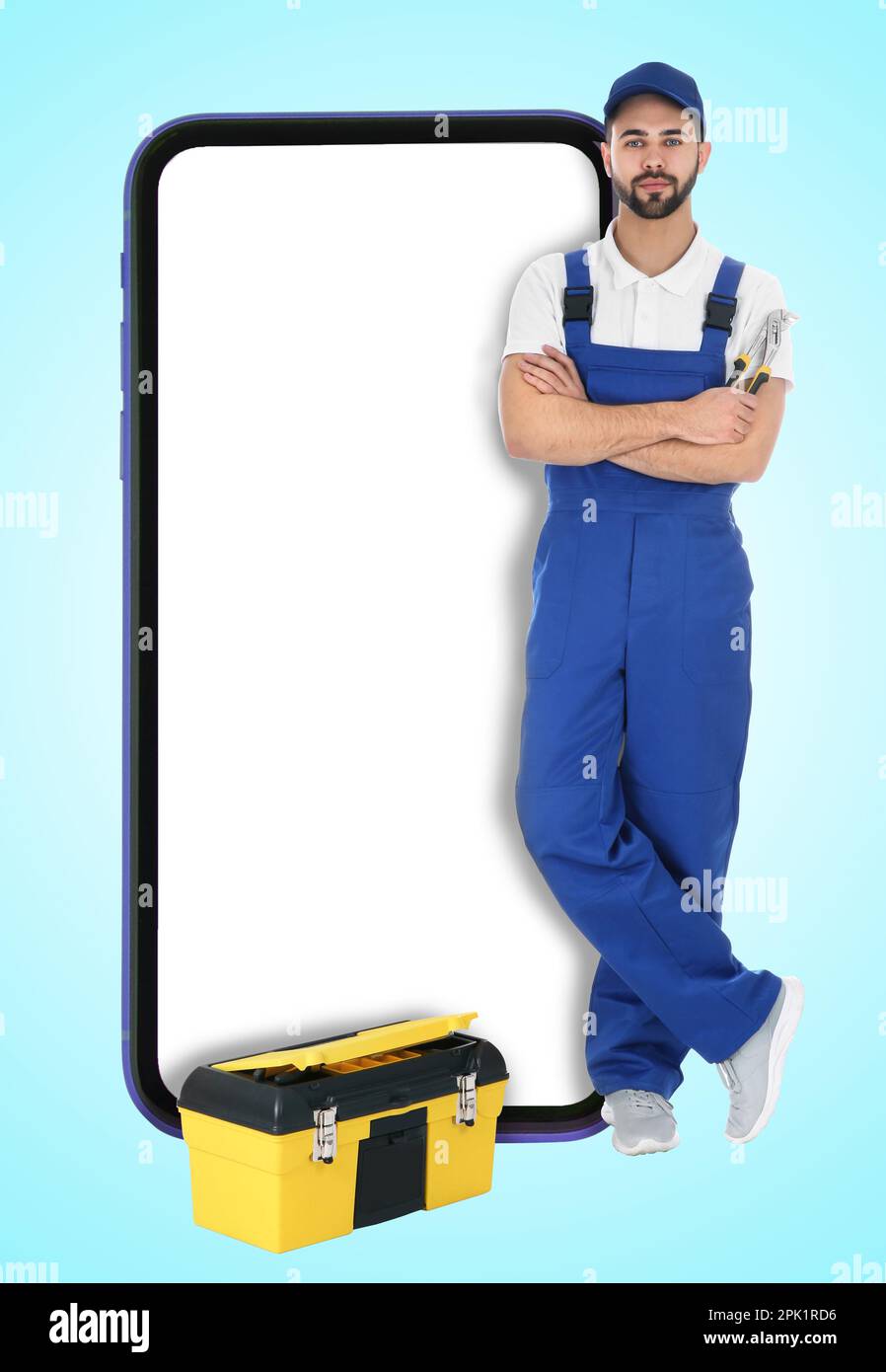 Repair service - just call. Professional repairman, toolbox and ...