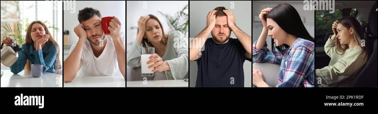 Collage with photos of tired people. Banner design Stock Photo - Alamy