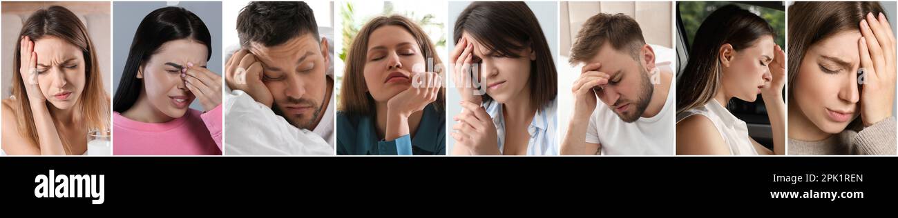 Collage with photos of tired people. Banner design Stock Photo - Alamy