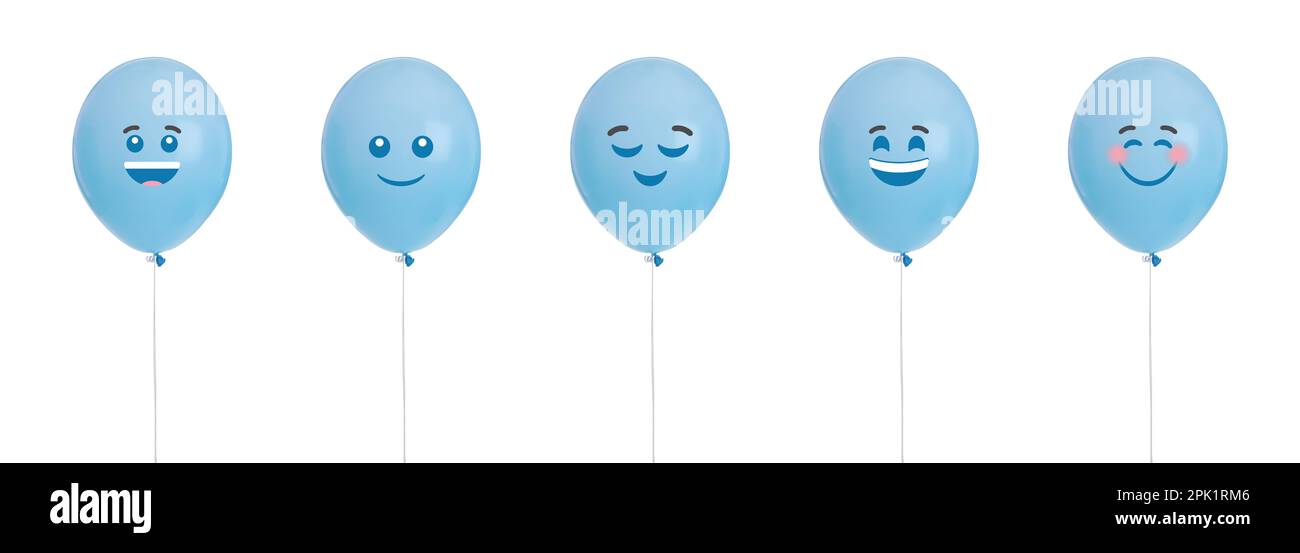 Set of balloons with different emoticons on white background. Banner ...