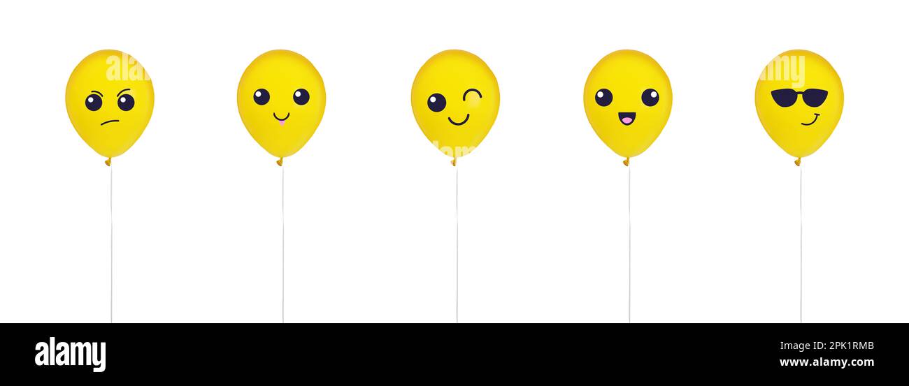 Set of balloons with different emoticons on white background. Banner ...