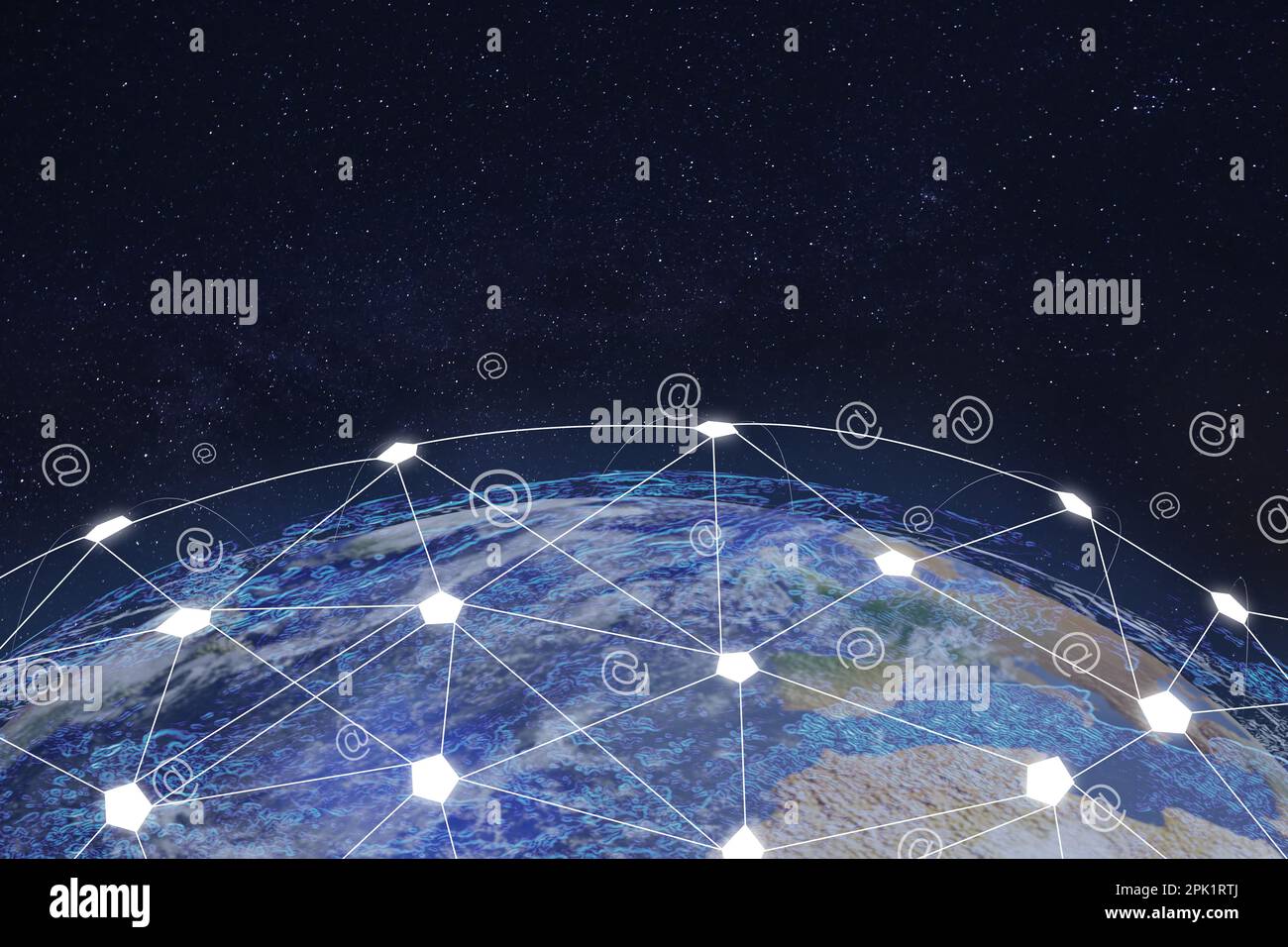Global network. Earth and internet connection lines in starry sky Stock ...