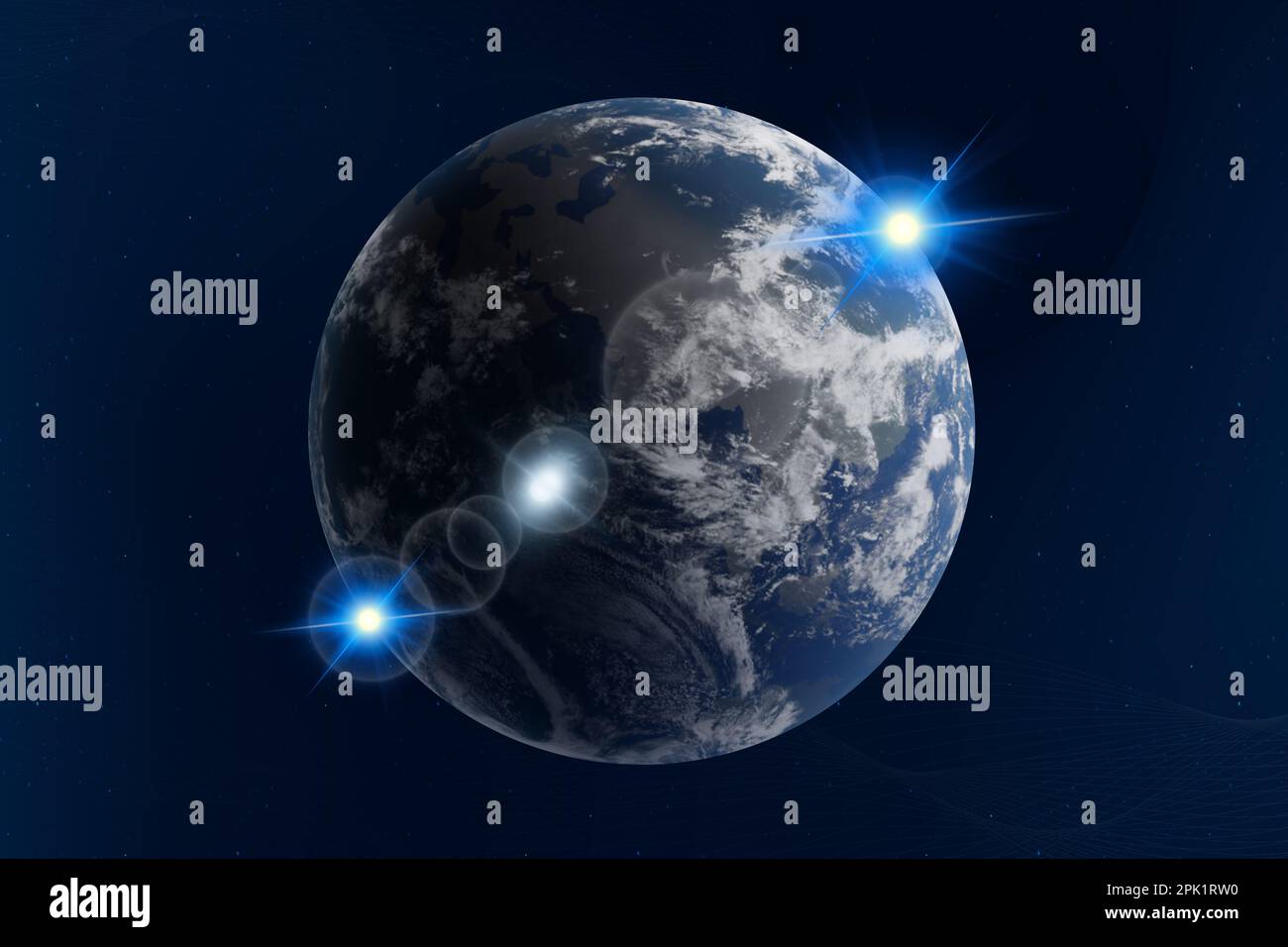 Internet technology concept. Earth surrounded by satellites for network ...