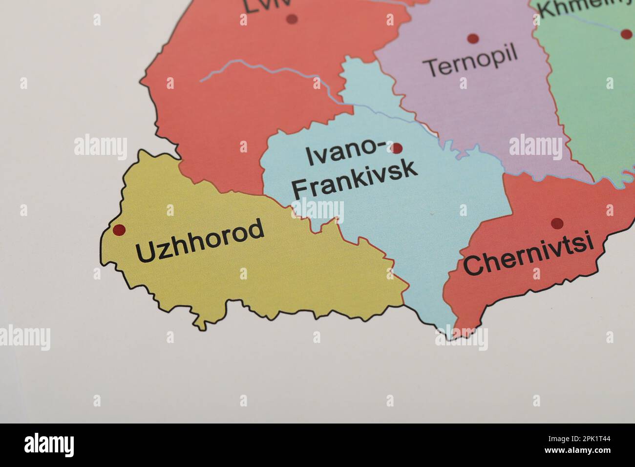 Western region on map of Ukraine, closeup Stock Photo - Alamy