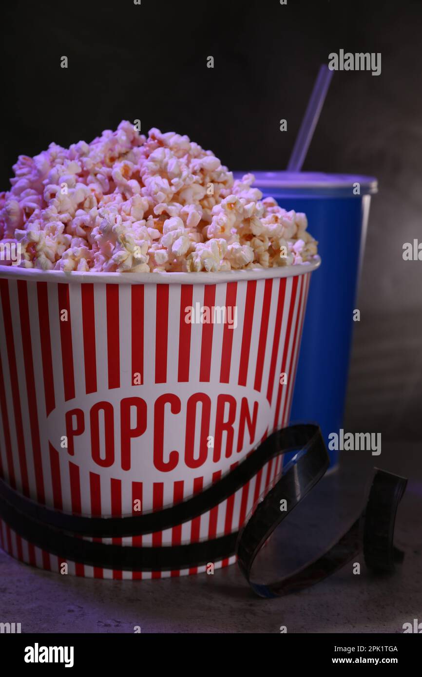 Bucket popcorn on grey hi-res stock photography and images - Alamy