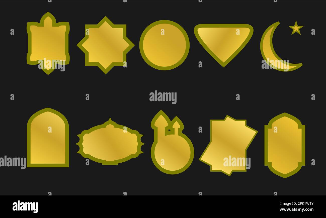 Set of arabic ornament frame shape vector. Islamic gold bagde emblem ...
