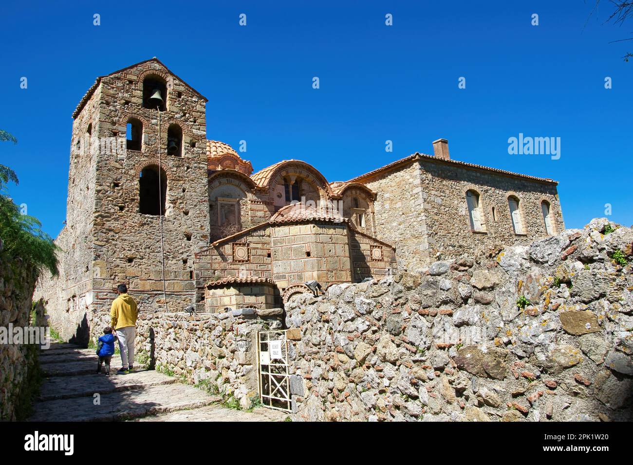 Byzantine church in medieval city of Mystras, Greece. Castle of Mistras ...