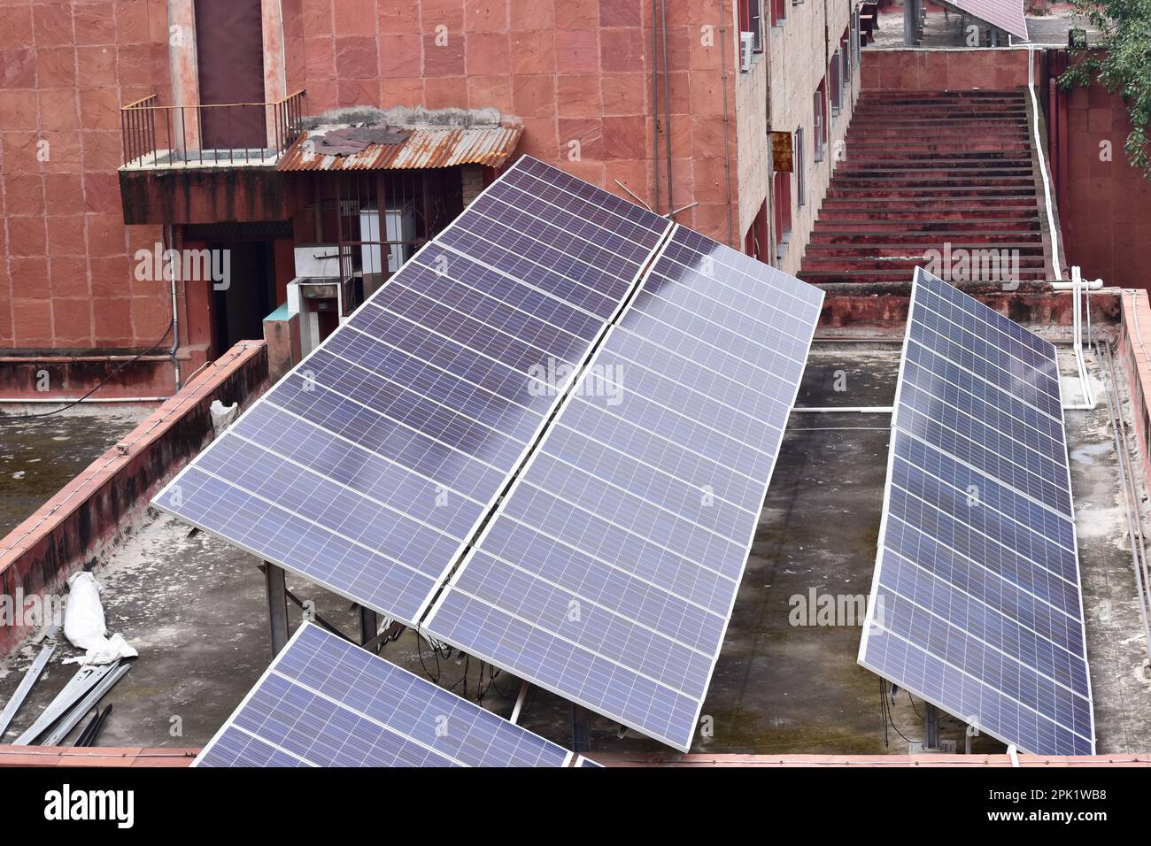 Solar panel power generator at roof of house in india Stock Photo - Alamy