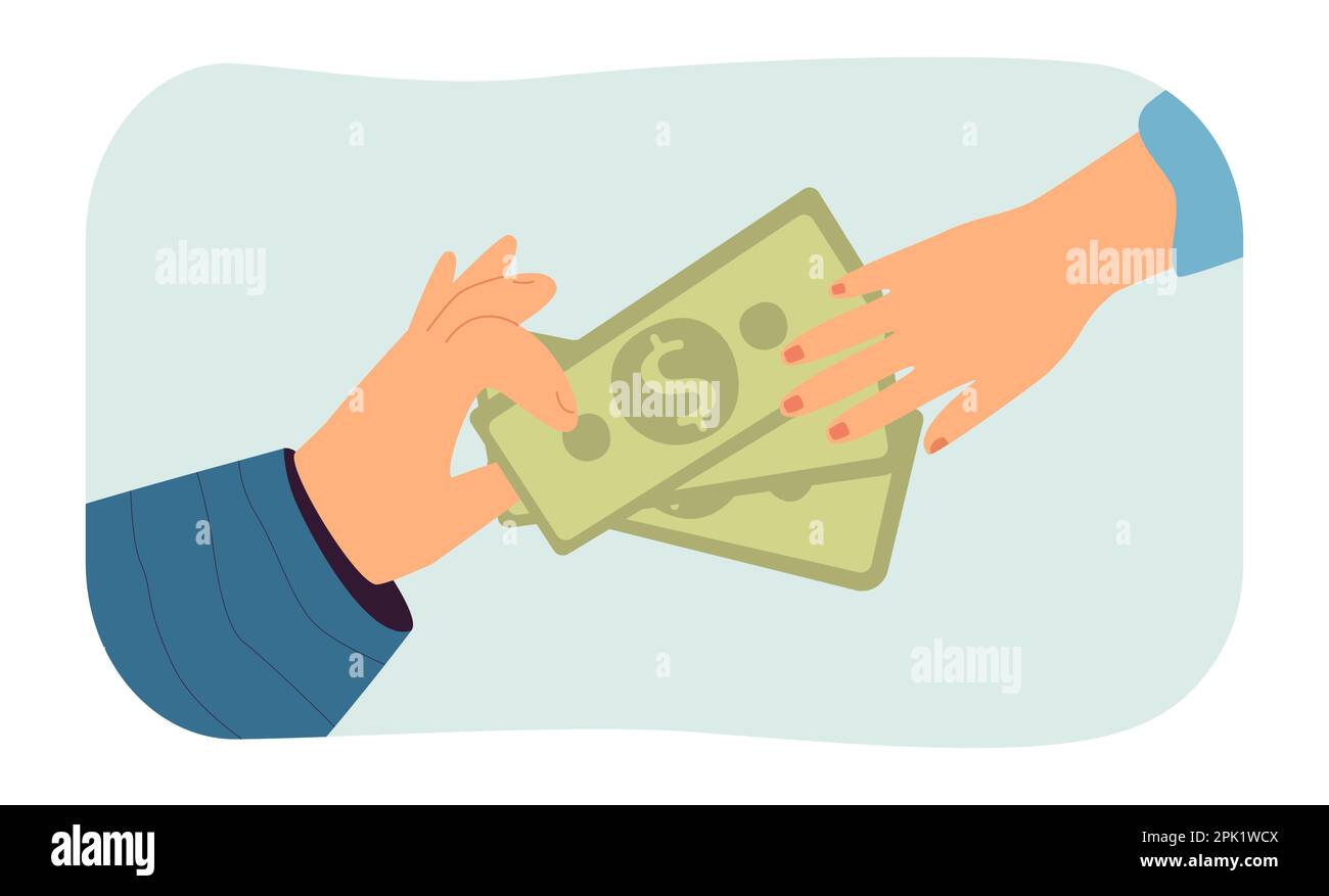 Hand giving cash receiving Cut Out Stock Images & Pictures - Alamy