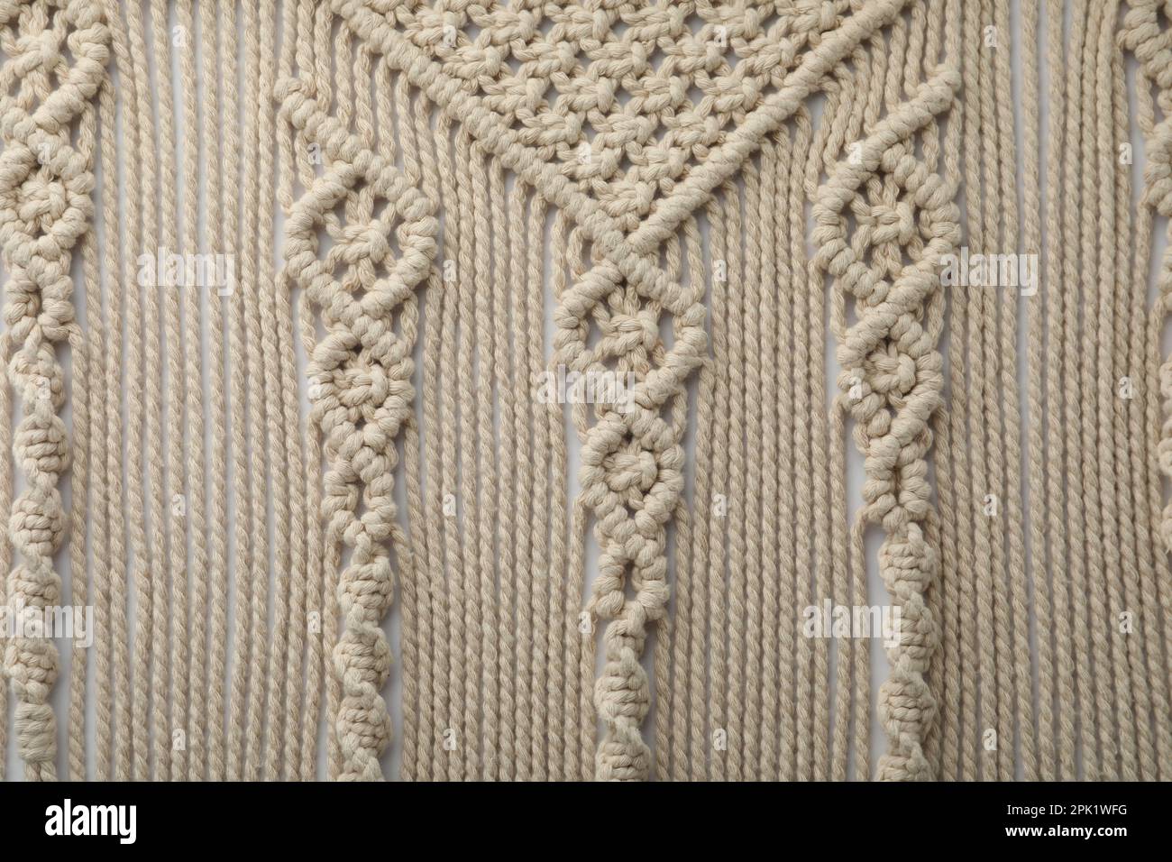 Texture of beautiful macrame as background, top view. Decorative ...