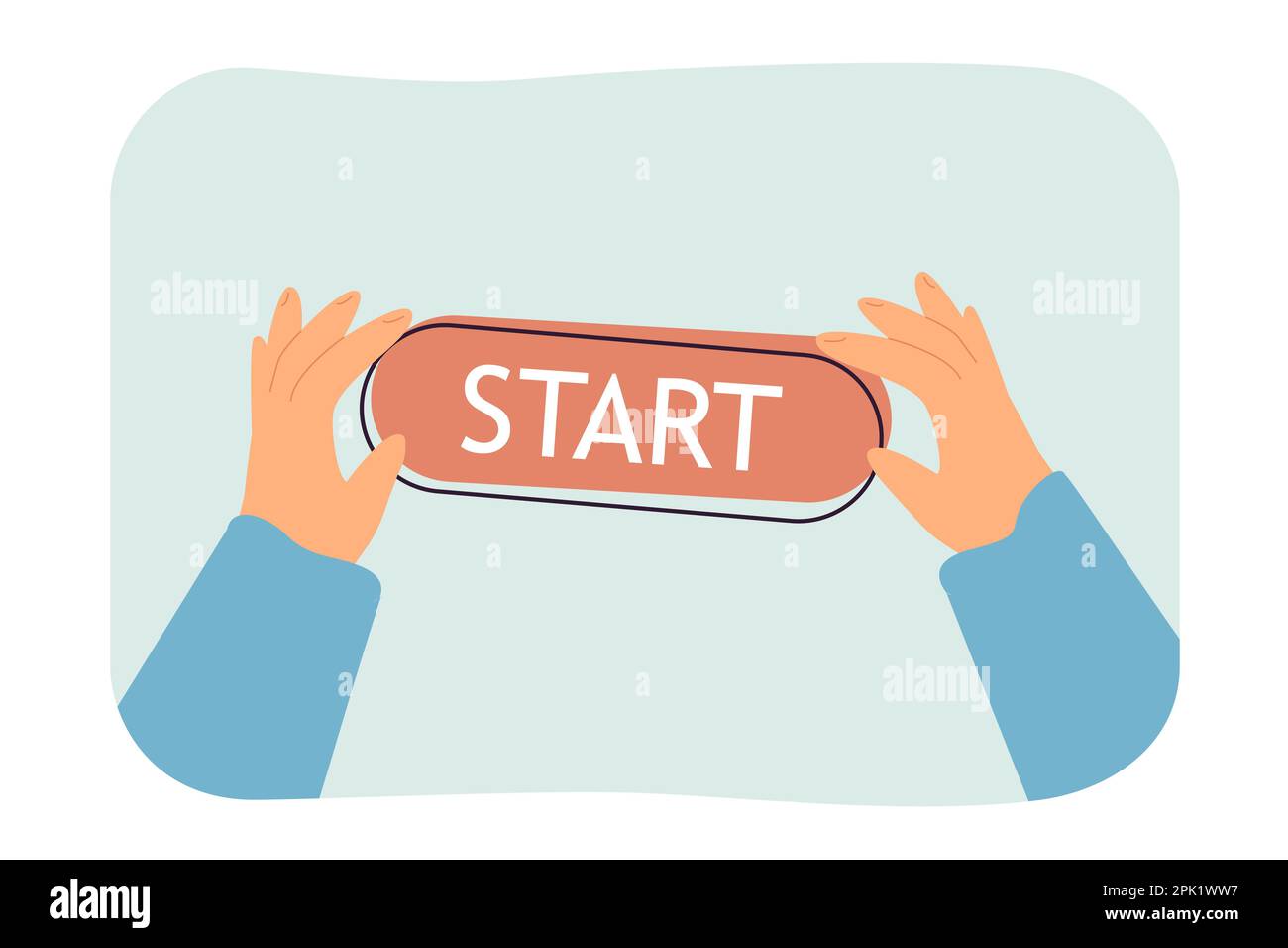 Human hands holding red start button with fingers Stock Vector Image ...