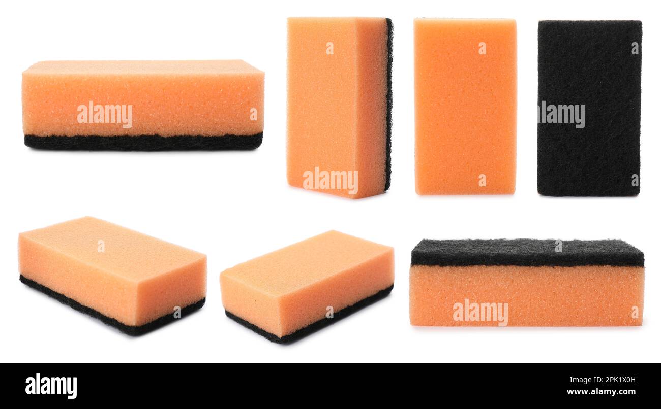 Set with cleaning sponges on white background. Banner design Stock ...