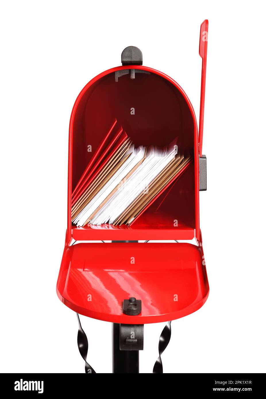 Red letter box with envelopes isolated on white Stock Photo - Alamy