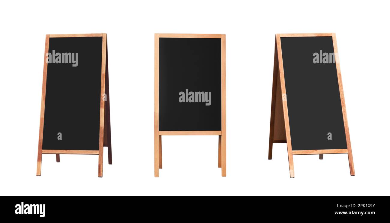 Set with blank advertising A-boards on white background, banner design ...