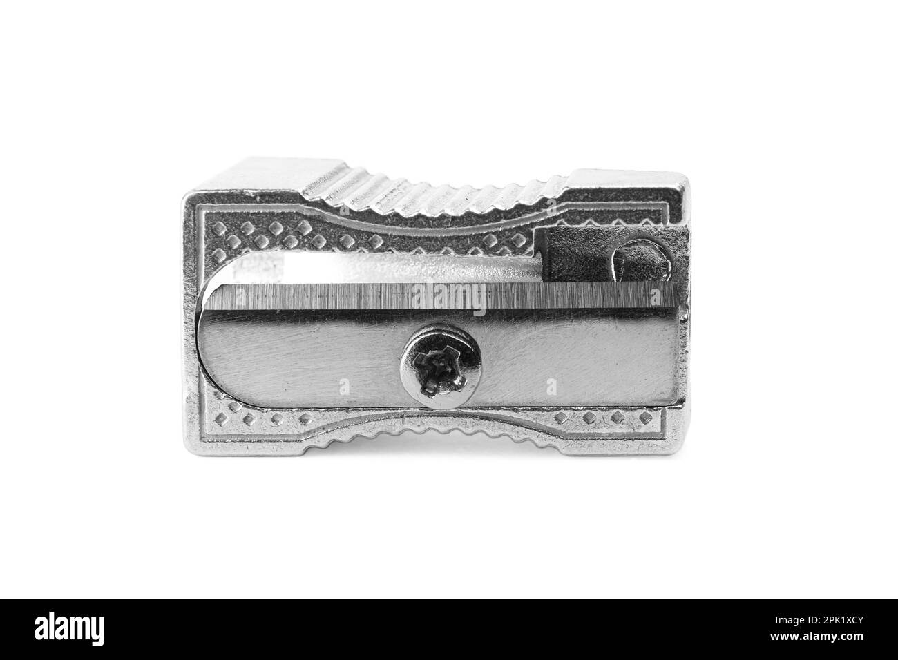 Shiny metal pencil sharpener isolated on white Stock Photo - Alamy
