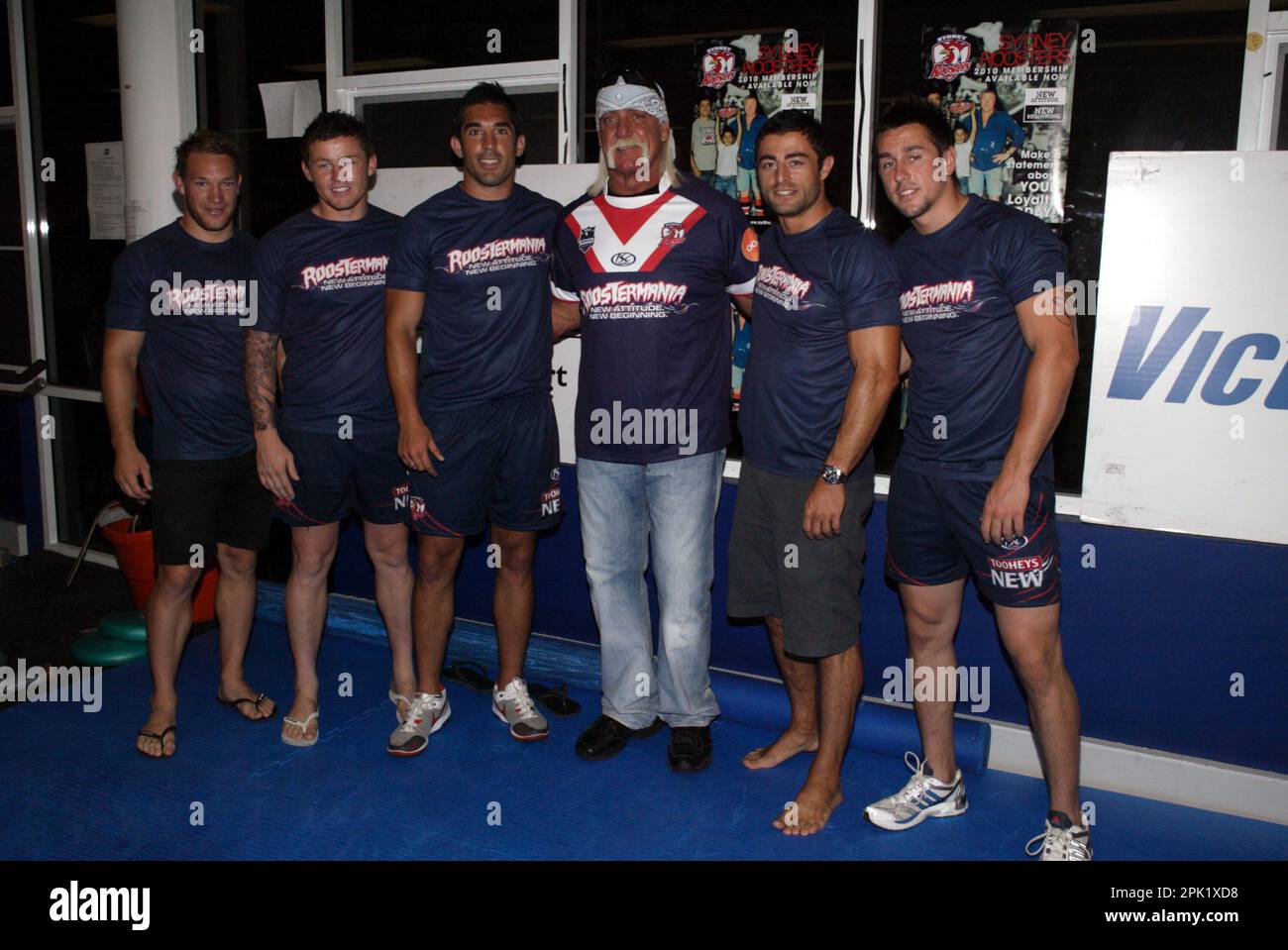 Hulk Hogan visits the Sydney Roosters rugby team at Sydney Football ...