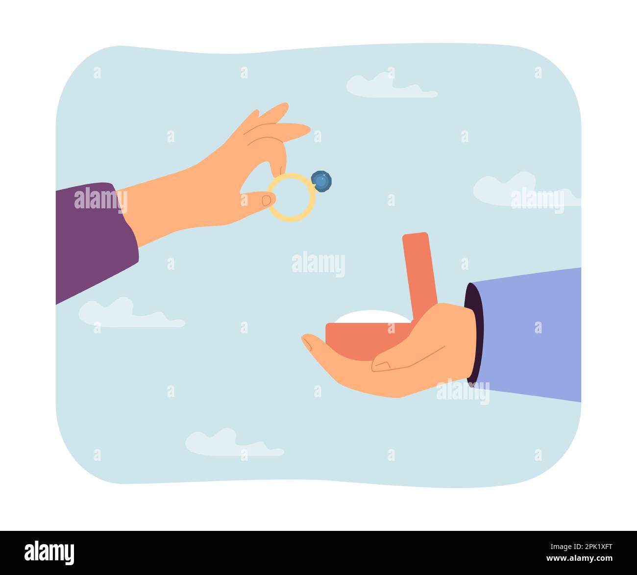 Female hand holding engagement ring flat vector illustration Stock ...