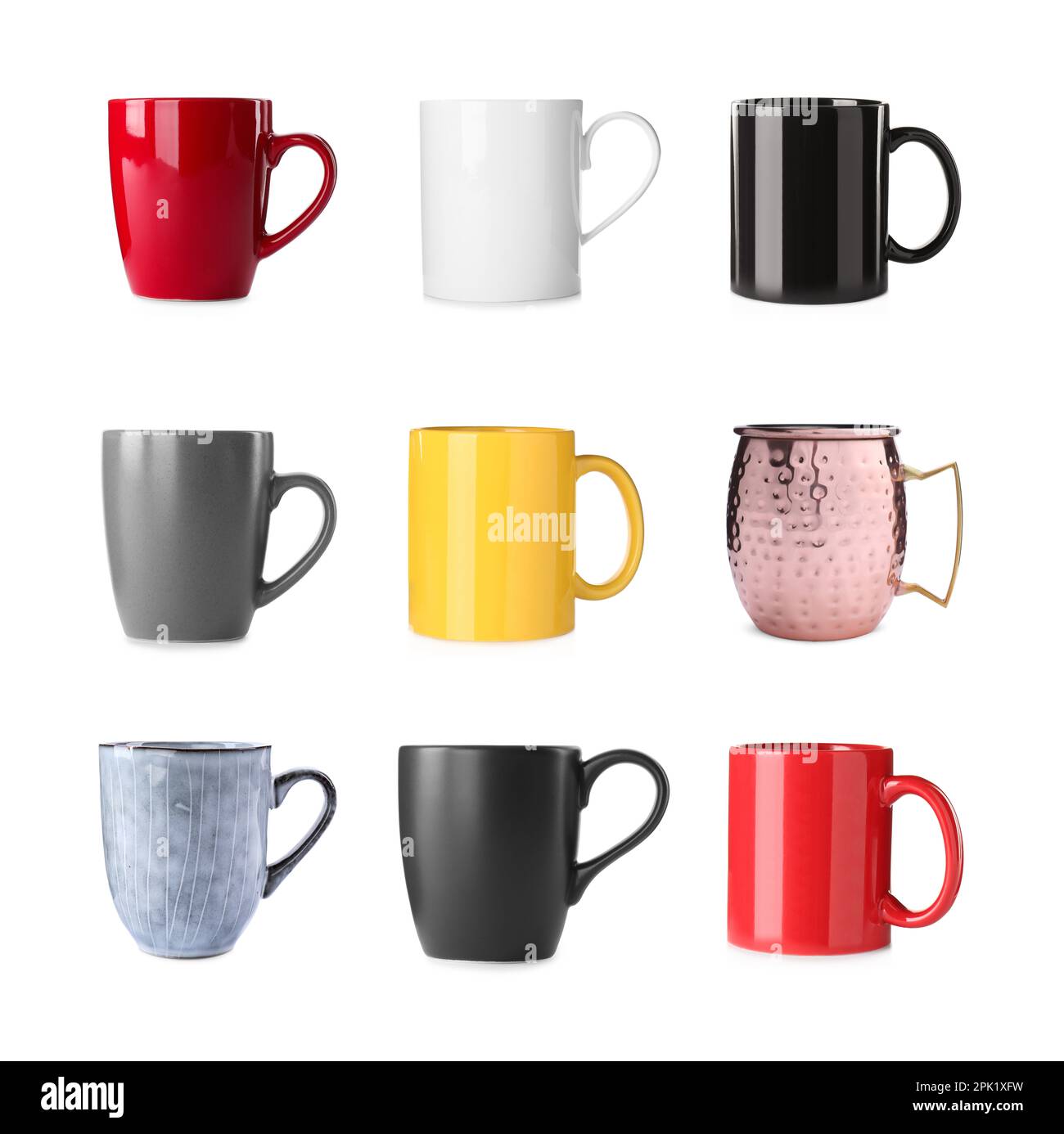 Set with different beautiful cups on white background Stock Photo - Alamy