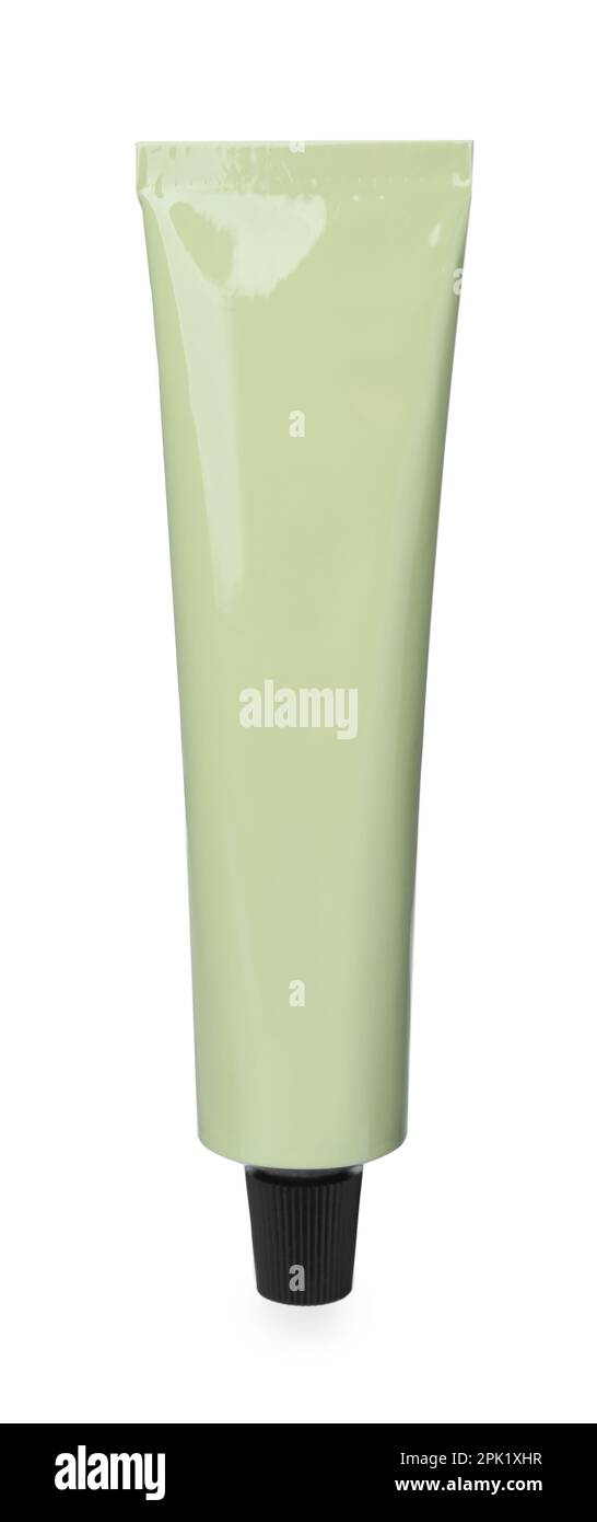 Pale green tube of hand cream isolated on white. Mockup for design ...