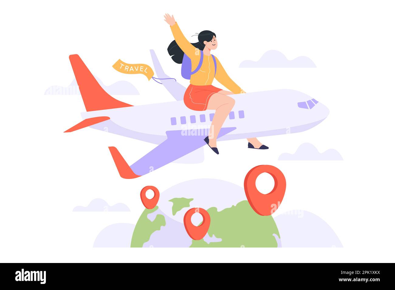 Happy woman riding plane or aircraft flat vector illustration Stock ...