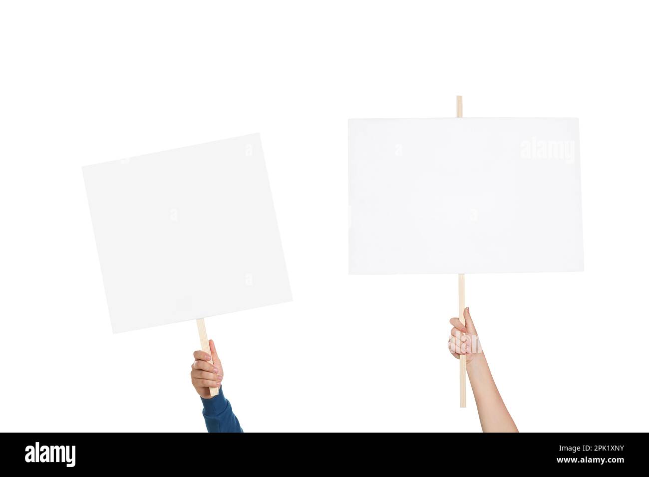 People holding blank protest signs on white background, closeup Stock ...