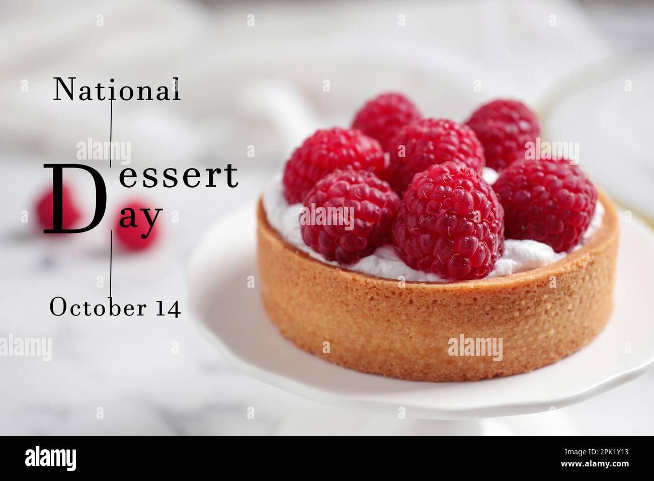 National Dessert Day, October 14. Cake stand with tasty raspberry ...