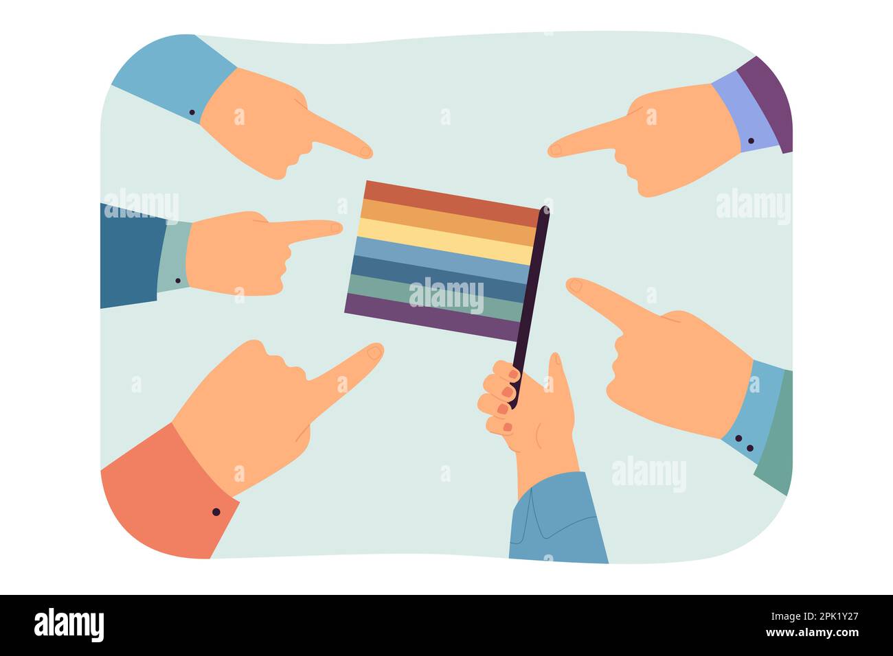 People pointing fingers on rainbow flag in hand of person Stock Vector ...