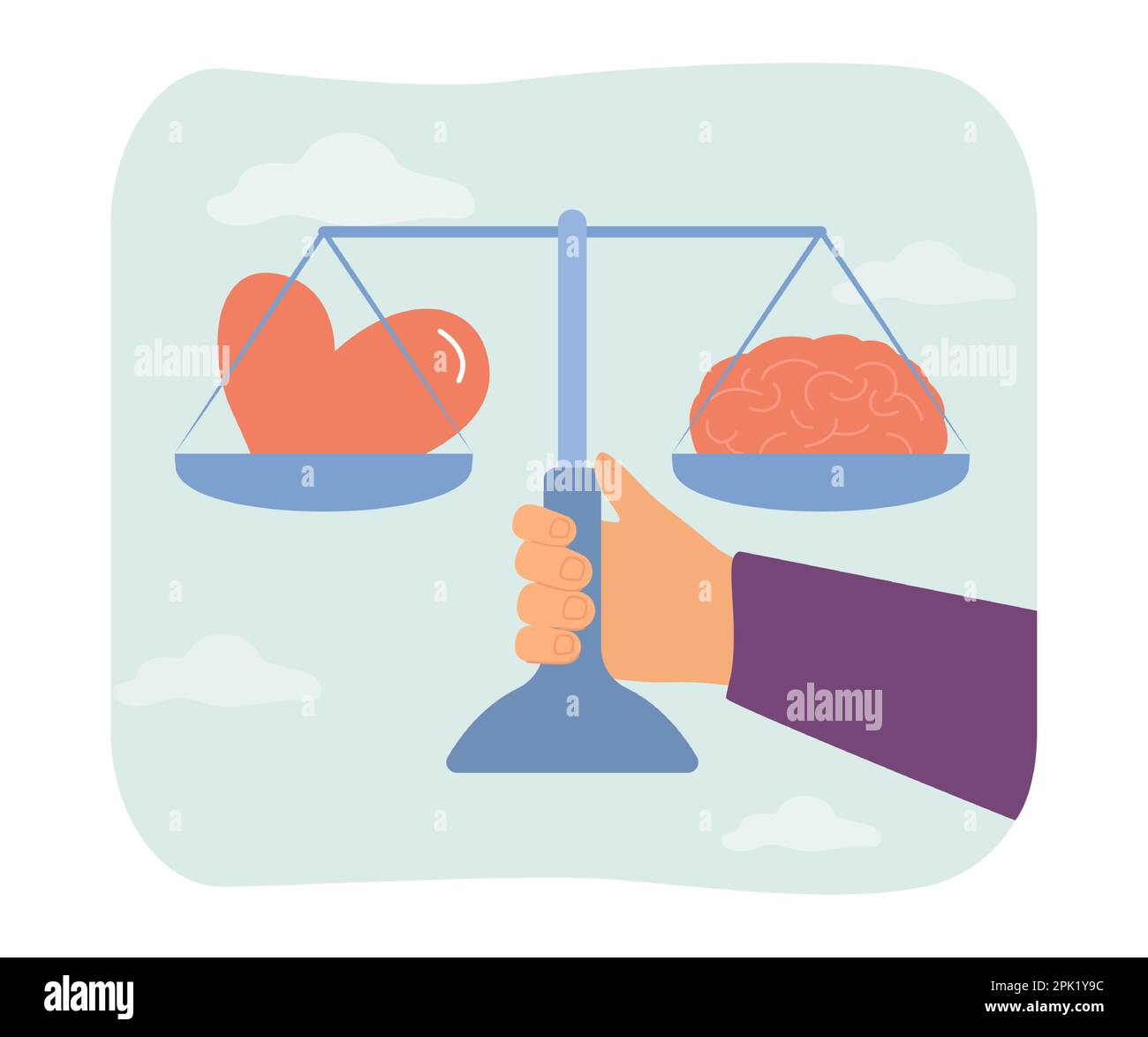 Human brain and heart on scale flat vector illustration Stock Vector ...