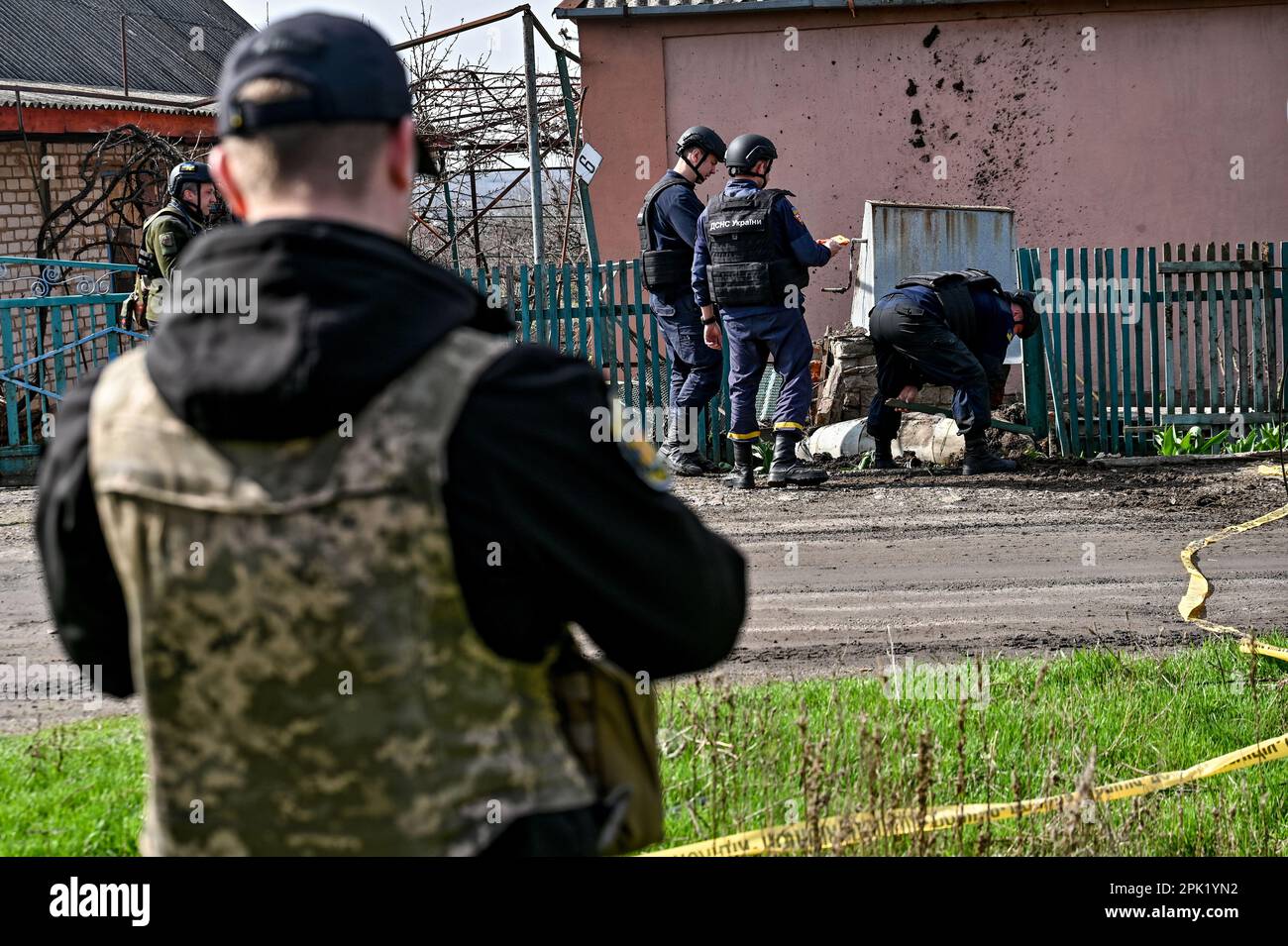 ORIKHIV, UKRAINE - APRIL 4, 2023 - Mine clearance experts remove a FAB ...