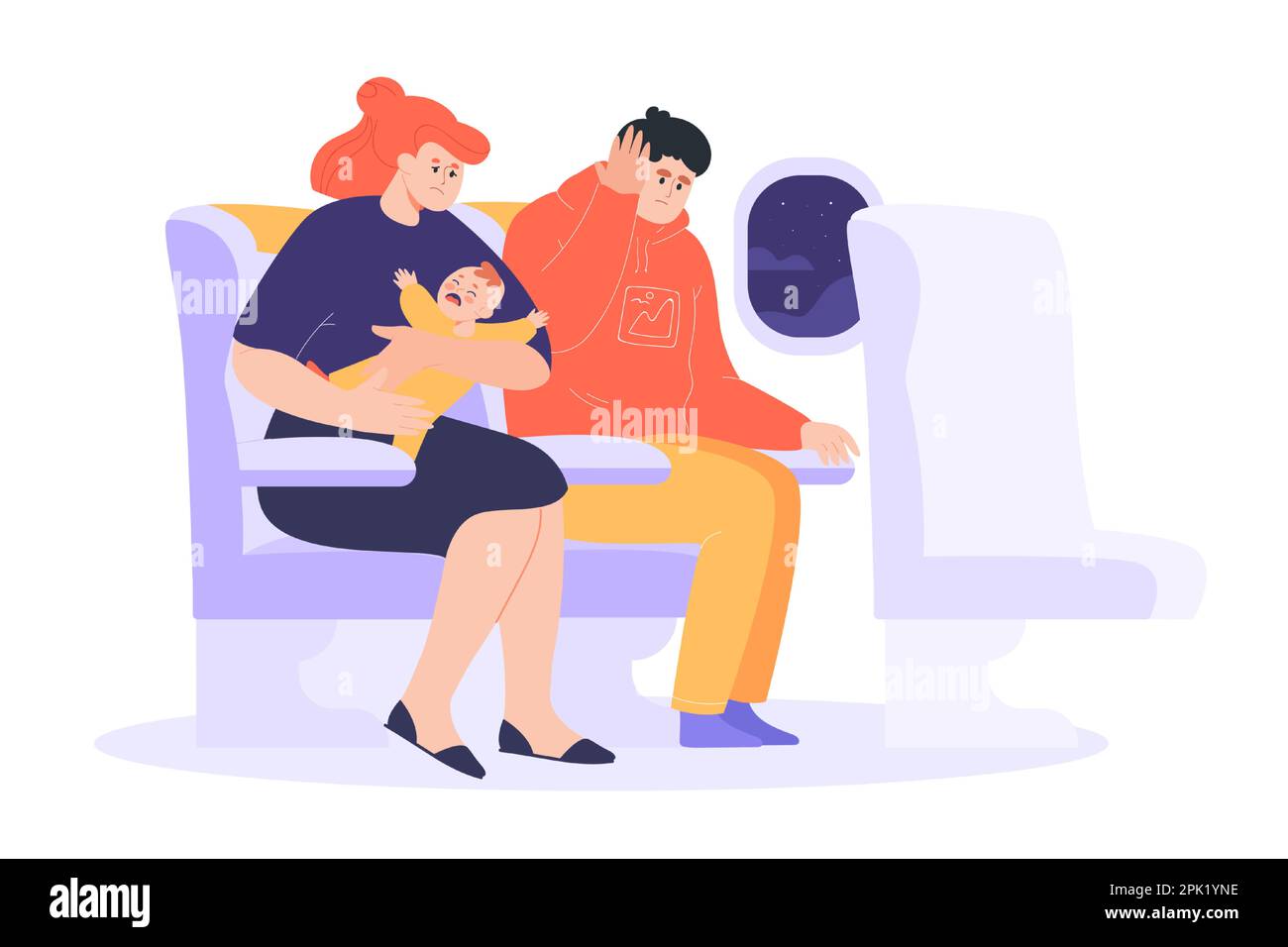 Baby crying on mothers arms during airplane flight Stock Vector Image ...
