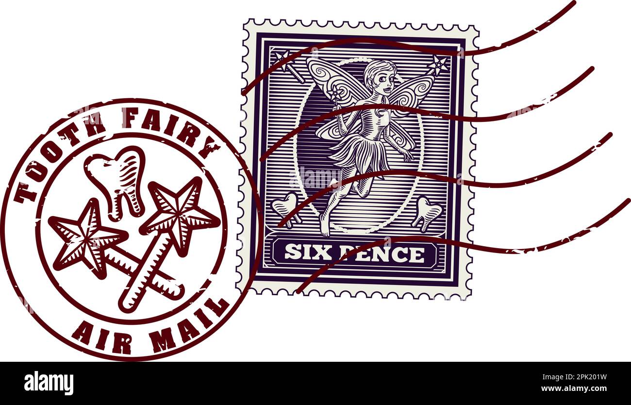 Tooth Fairy Letter Postage Postal Post Stamps Stock Vector Image & Art ...