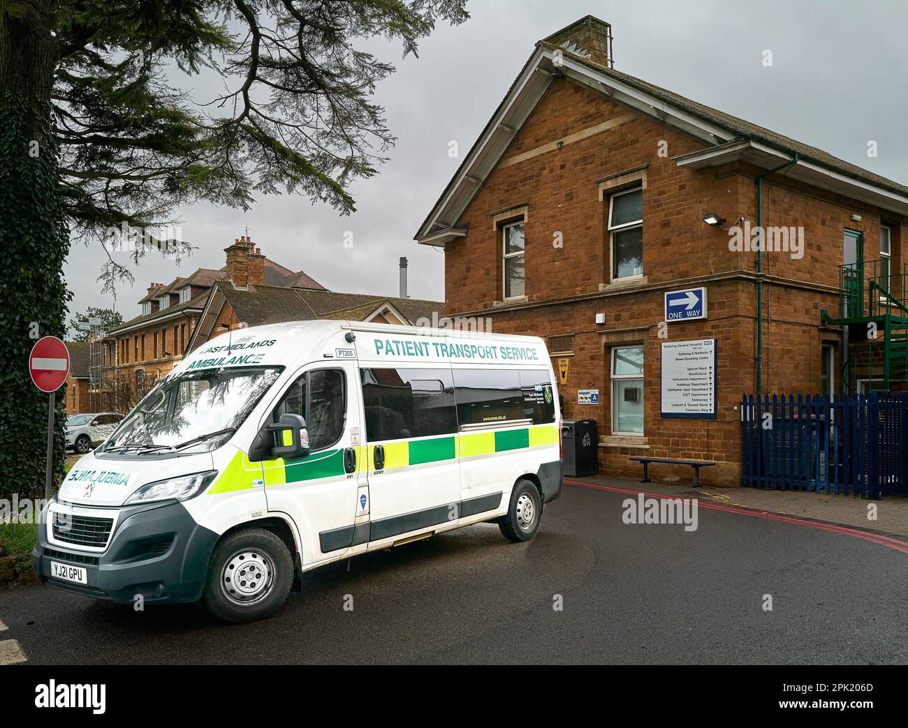 Ambulance used to taxi patients, provided by Patient Transport Service, parked at Kettering ...