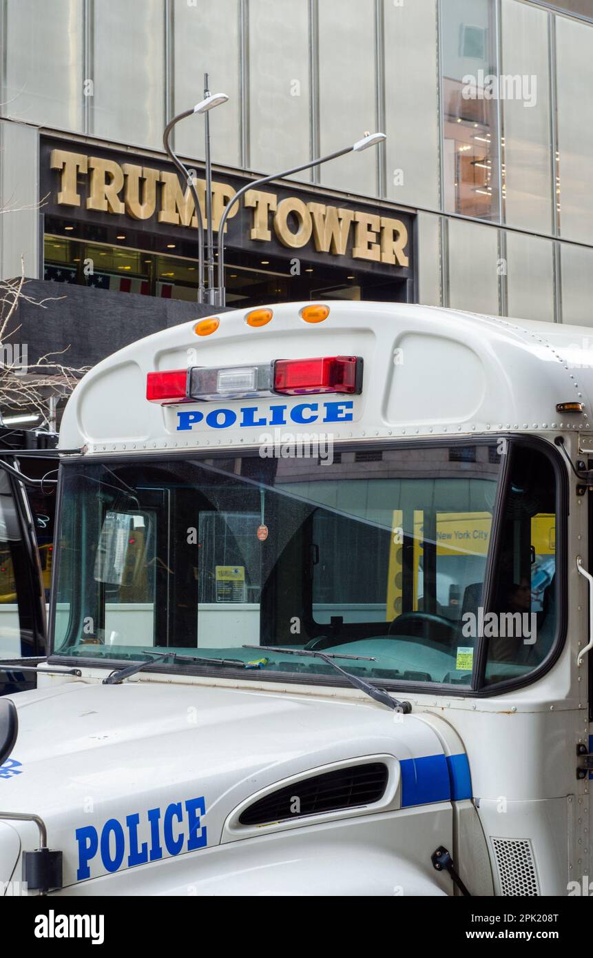 New York City, New York - April 4, 2023: Police van outside Trump Tower ...