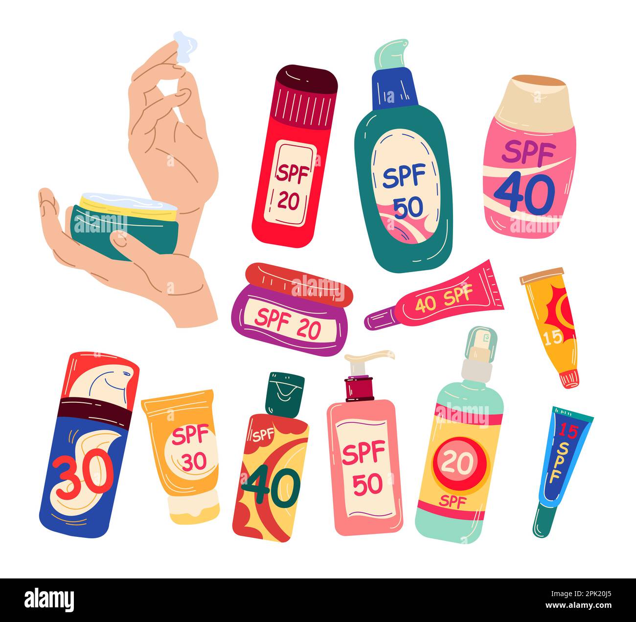 Different tubes and bottles of sunblock vector illustrations set Stock ...