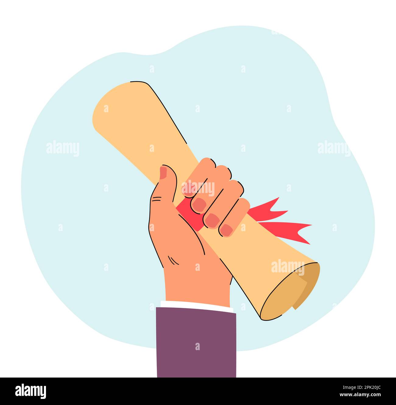 Raised hand of businessman holding paper diploma scroll Stock Vector ...