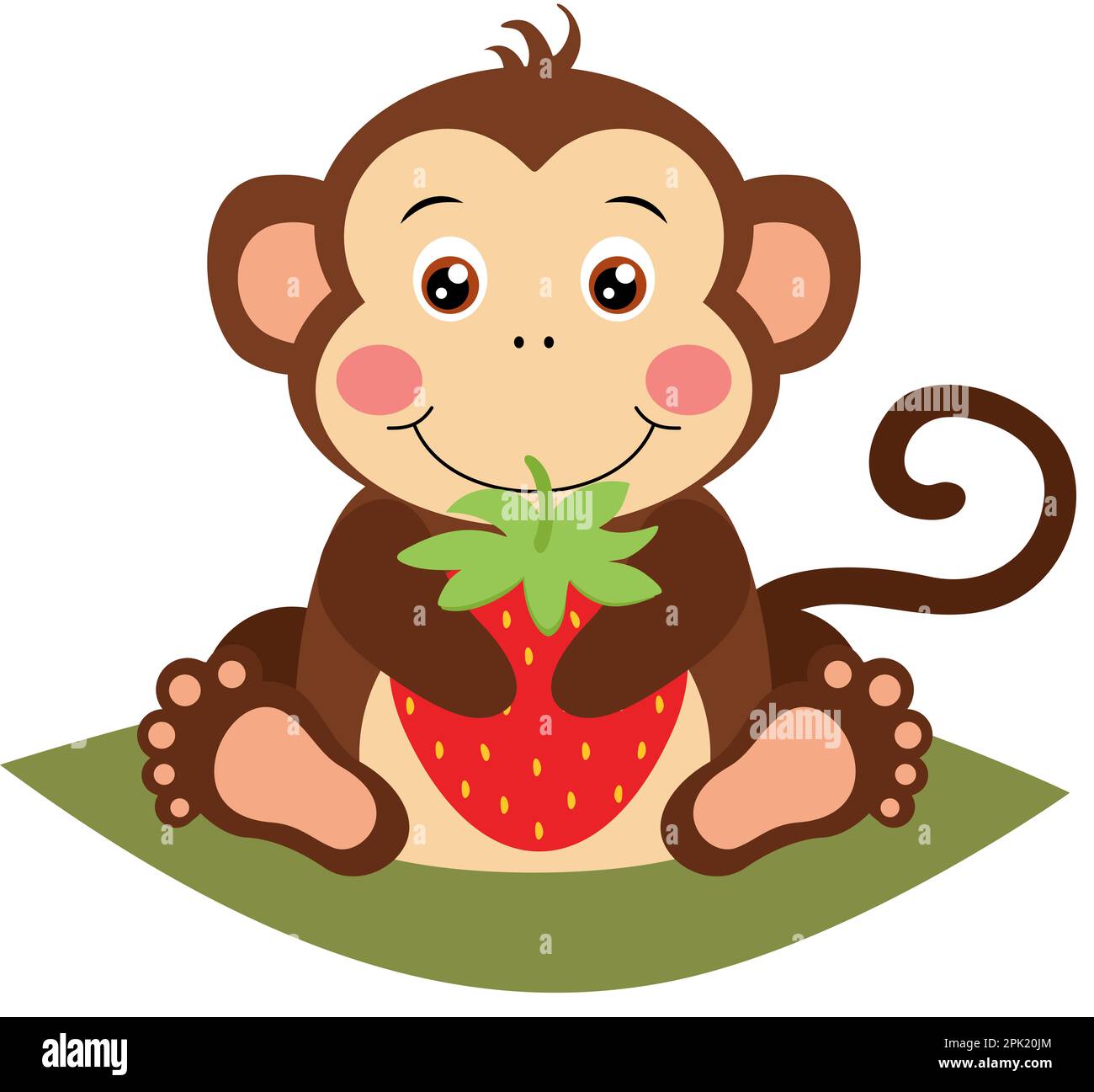 Cute monkey holding a red strawberry Stock Photo - Alamy