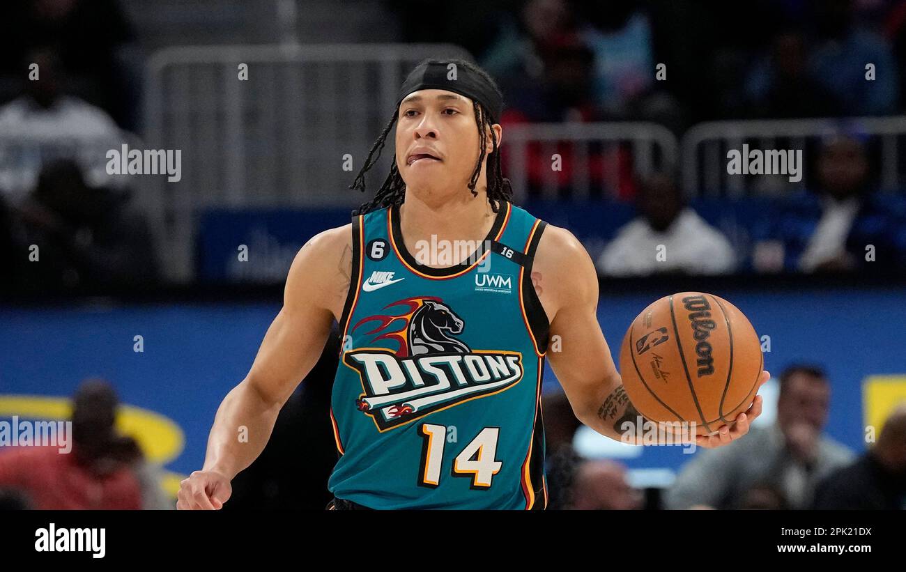 Detroit Pistons guard R.J. Hampton plays during the first half of an ...