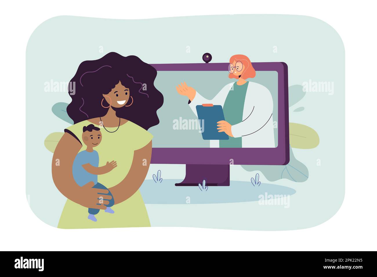 Woman with baby and computer Stock Vector Images - Alamy