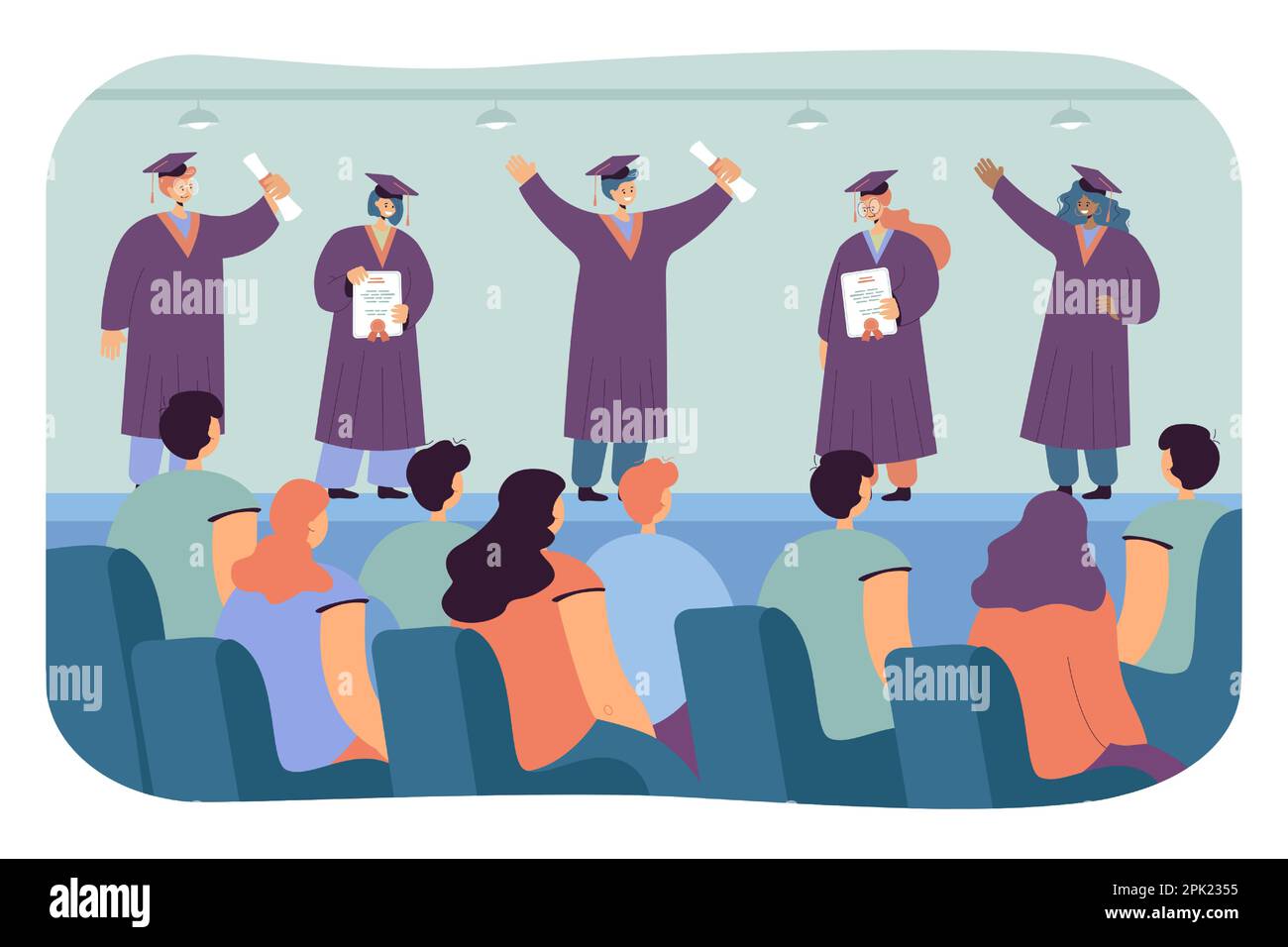 Students with diplomas at graduation ceremony Stock Vector Image & Art ...