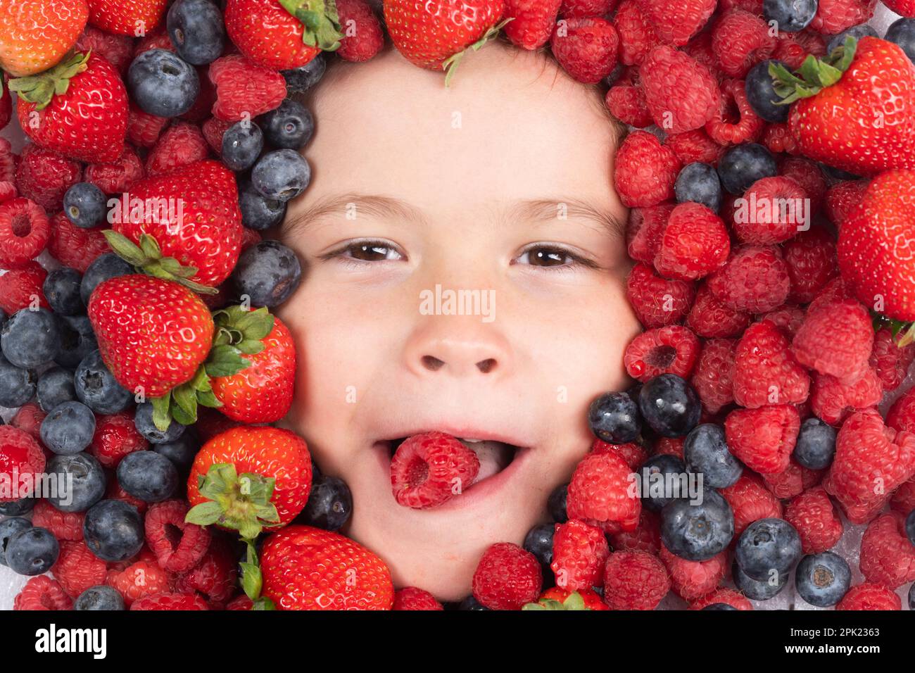 Summer fruits. Mix of strawberry, blueberry, raspberry, blackberry ...