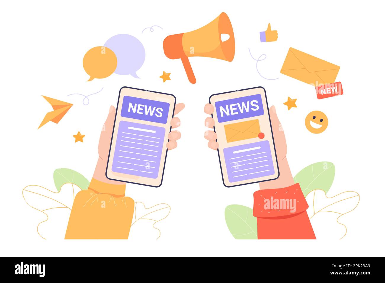 Hands holding mobile phones with news on screen Stock Vector Image ...