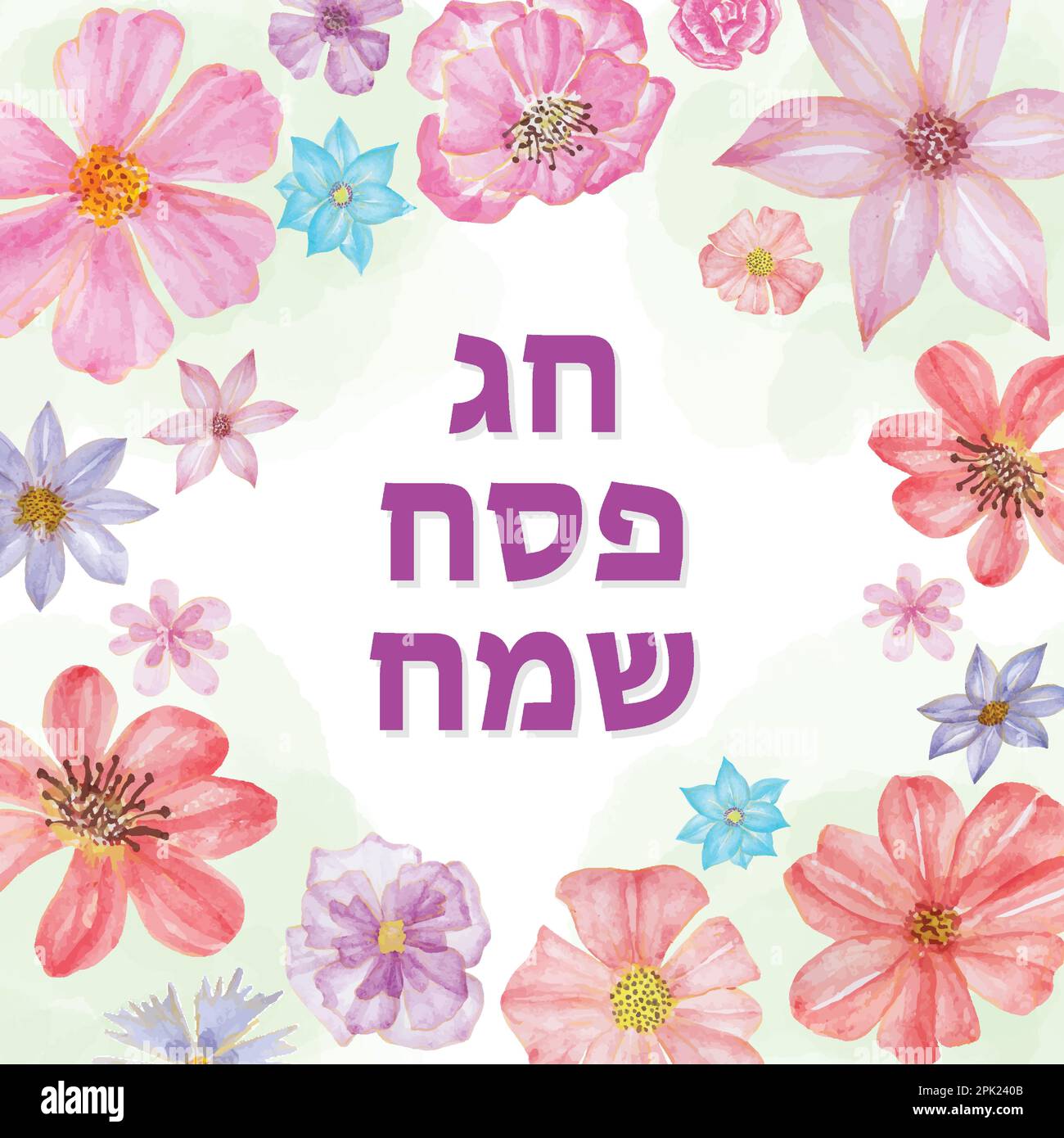 Happy passover vector card template. Orange and blue flowers ...
